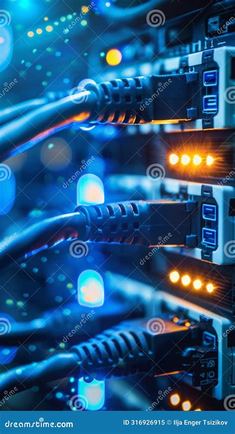 Network Panel Switch And Detailed Cable Arrangement In Data Center Room For Optimal Setup