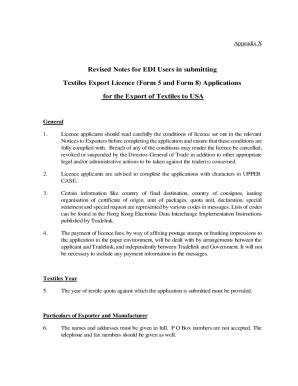 Fillable Online Appendix X Revised Notes For EDI Users In Submitting Textiles Export Licence