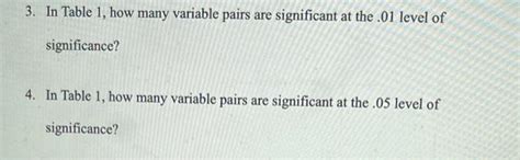 solved 3 in table 1 how many variable pairs are