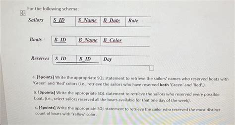 Solved A 3points Write The Appropriate Sql Statement To