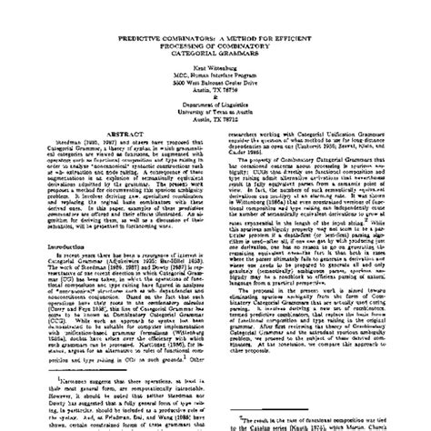 Predictive Combinators A Method For Efficient Processing Of Combinatory Categorial Grammars