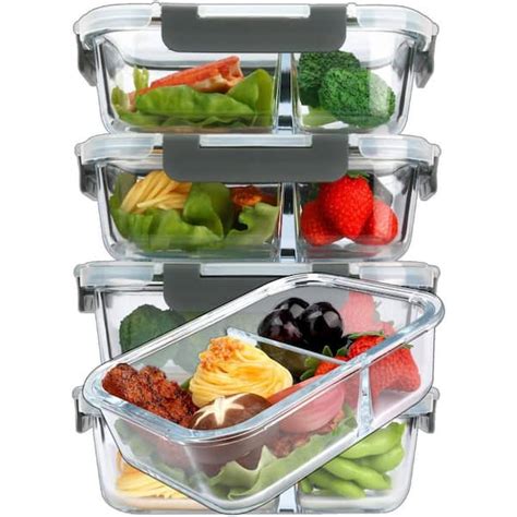 Adrinfly Glass Meal Prep Containers 5 Pack 2 Compartments Portion