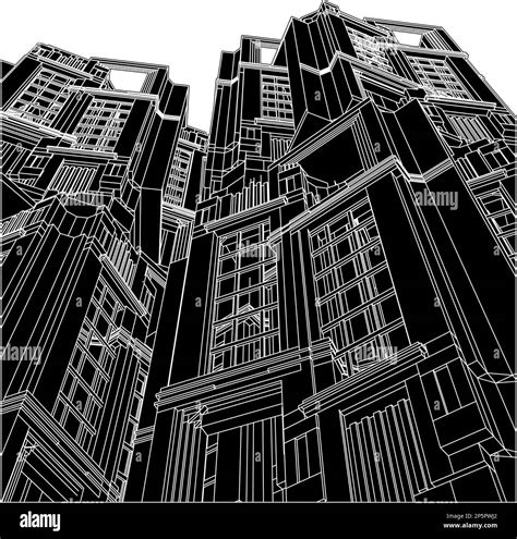 Abstract Art Deco Building Construction Structure Vector Illustration Isolated On White