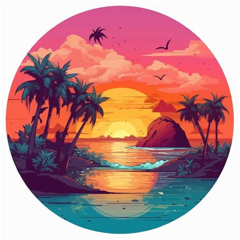 Premium Vector Beach Sunset Vector Art