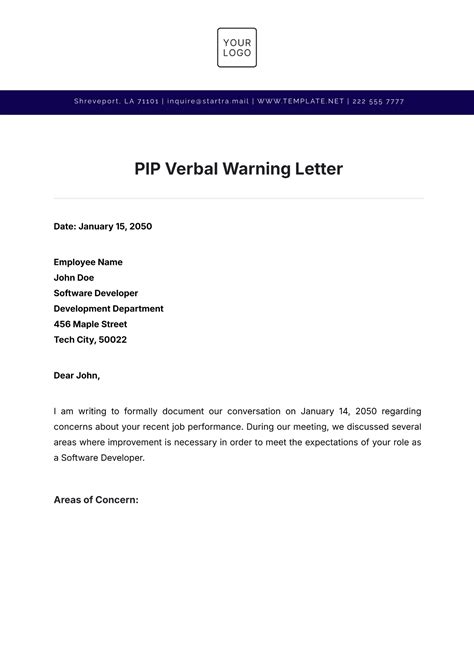 Free Pip Verbal Warning Letter Template To Edit Online