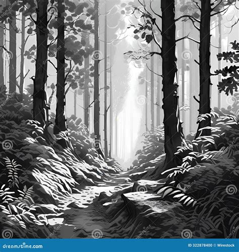 Ai Generated Illustration Of A Forest Path With Sunlight Filtering