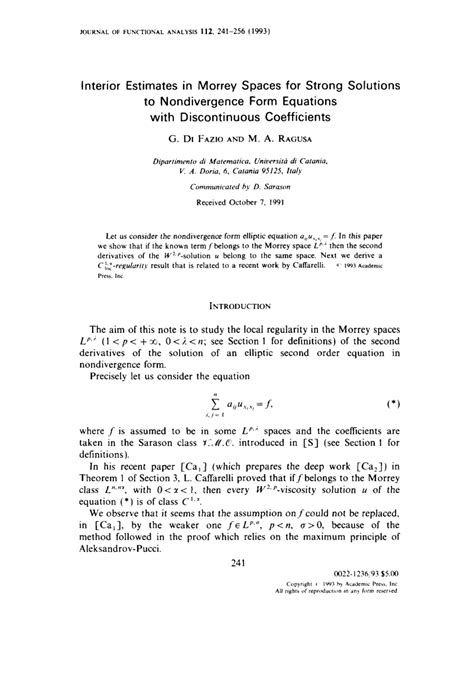 Pdf Interior Estimates In Morrey Spaces For Strong Solutions To Nondivergence Form Equations