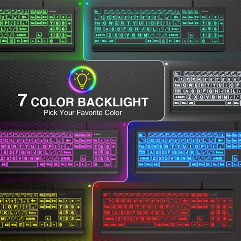 Getuscart Sablute Large Print Backlit Keyboard Wired Usb Lighted Computer Keyboard With 7