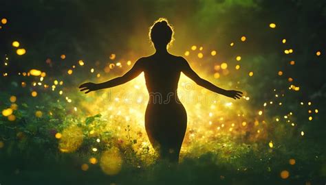 Androgynous Silhouetted Human Dancing In Nature And Turning Into Light Disappearing As They