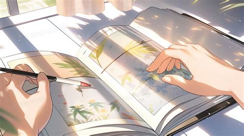 在阳光下看书写字的女孩插画背景图片下载2912x1632像素格式编号vdjfmmyej图精灵