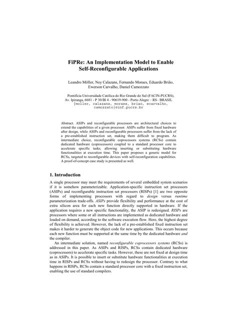 Pdf Fipre An Implementation Model To Enable Self Reconfigurable Applications
