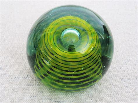 Vintage Paperweight Green Art Glass Big Marble Style Desk Accessory