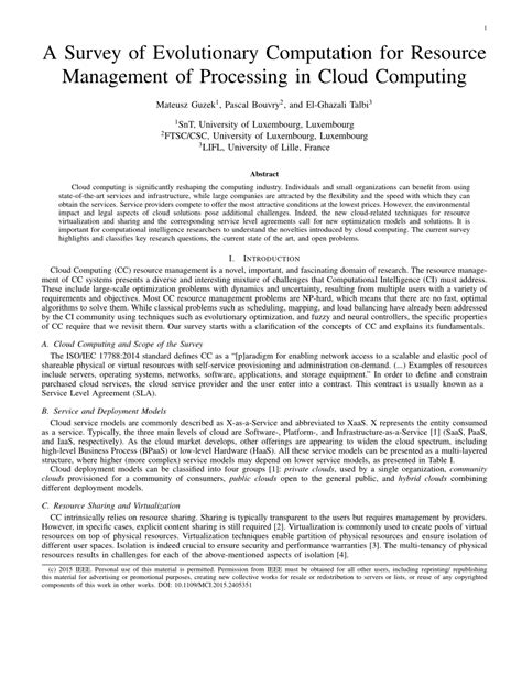 pdf a survey of evolutionary computation for resource management of
