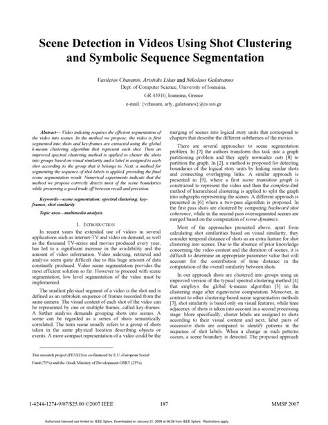 Pdf Scene Detection In Videos Using Shot Clustering And Symbolic