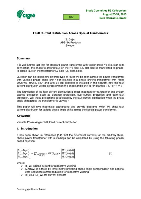 Pdf Fault Current Distribution Across Special Transformers
