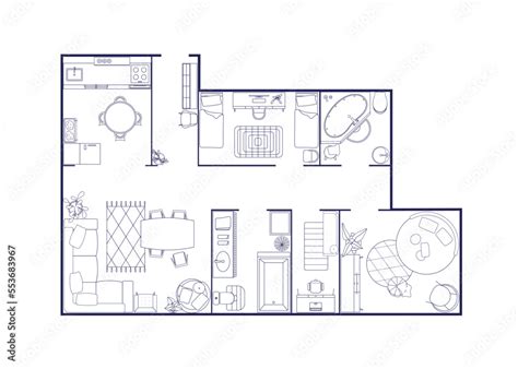 Apartment Floor Plan Top View Contoured Flat Interior Design Layout