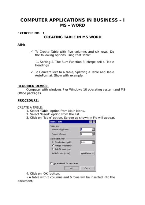 Computer Applications For Business Computer Applications In Business I Ms Word Exercise No 1