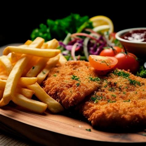 Milanesa Argentina Con Papas Fritas Y Ensalada Foto Premium