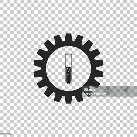 기어와 테스트 튜브 아이콘 투명 한 배경에 고립 화학 산업 개념입니다 톱니 바퀴 및 플라스 크 기호입니다 실험 실험실 유리 화학 연구 기호 평면 디자인입니다 벡터 일러스트