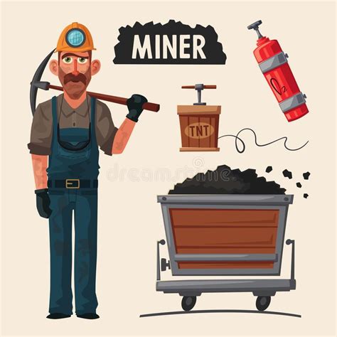 Coal Mining Extraction Industry Concept Miner Character Loading Coal In Truck Stock Vector