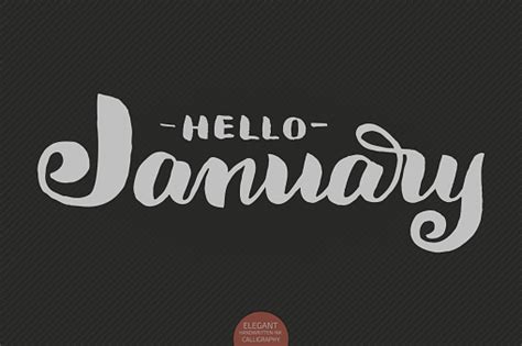 손으로 그린된 타이포 그래피 레터링 문구 안녕하세요 1 월와 어두운 배경에 고립 겨울 초대 카드 인쇄 등 인사에 대 한 브러시 잉크 서 비문 12월에 대한 스톡 벡터 아트