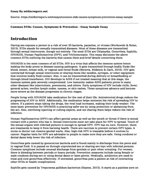 📗 Common Stds Causes Symptoms And Prevention Essay Sample Free