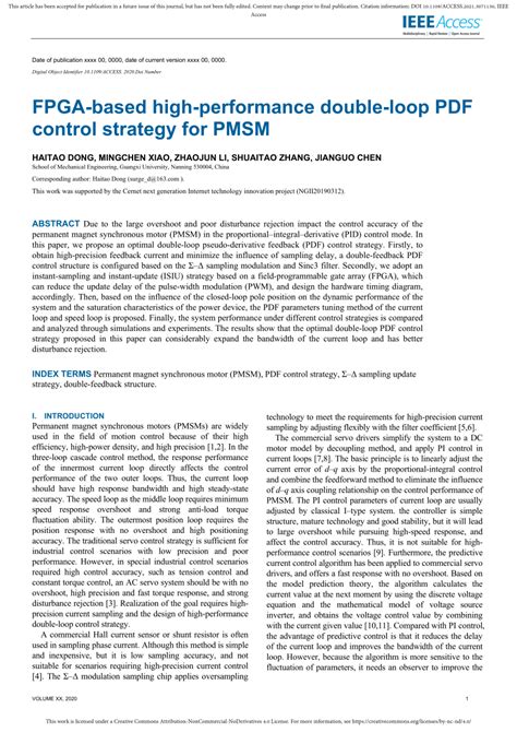 pdf fpga based high performance double loop pdf control strategy for pmsm