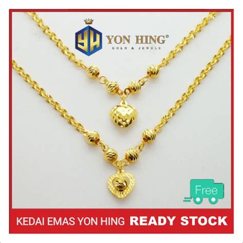 Rantai Leher P Olo Choker Biji Gantung Love Emas 916 347g 356g Yon Hing Lazada
