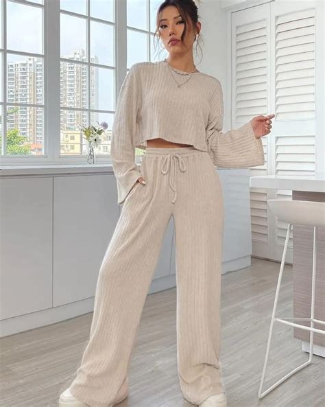 Gorglitter Womens 2 Piece Outfits Cute Knit Set Long Sleeve Crop Top