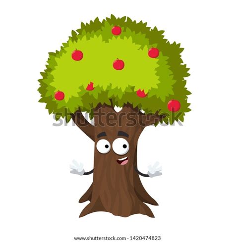 Cartoon Happy Apple Tree Full Red Stock Vector Royalty Free Shutterstock