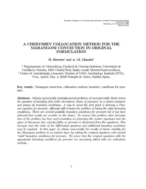 Pdf A Chebyshev Collocation Method For The Marangoni Convection In