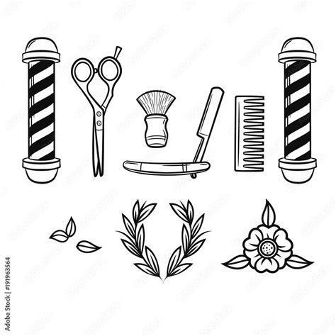 Vector Black And White Set Of Tools For Barber Shopcartoon