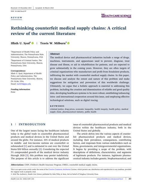 Pdf Rethinking Counterfeit Medical Supply Chains A Critical Review