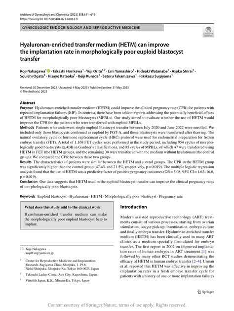 Pdf Hyaluronan Enriched Transfer Medium Hetm Can Improve The