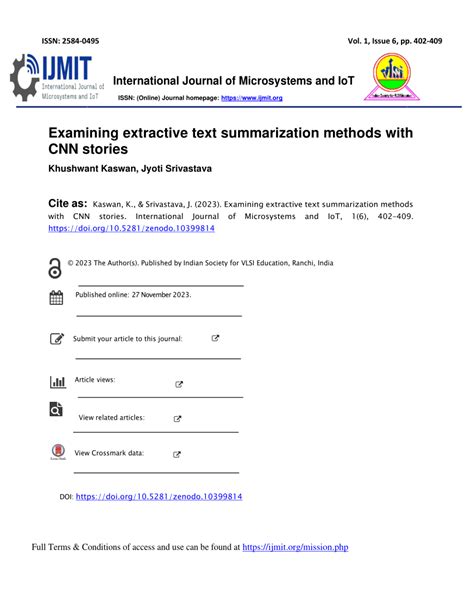 Pdf Examining Extractive Text Summarization Methods With Cnn Stories