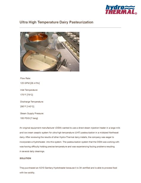 Ultra High Temperature Dairy Pasteurization