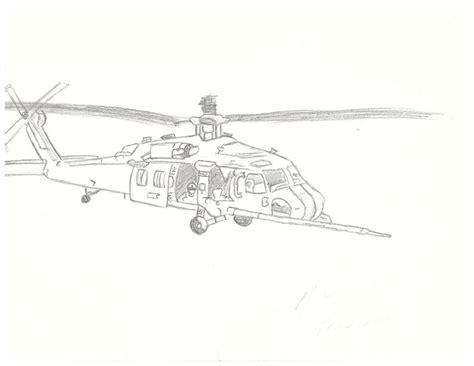 Drawing Uh 60 Black Hawk Helicopter Sketch Coloring Page