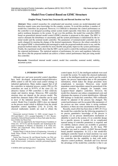 Pdf Model Free Control Based On Gimc Structure