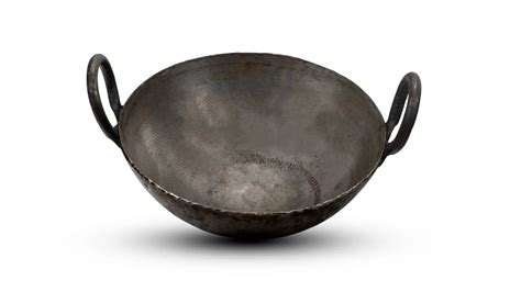 Seasoned Handmade Hammered Iron Kadai W Riveted Handles Bakhli