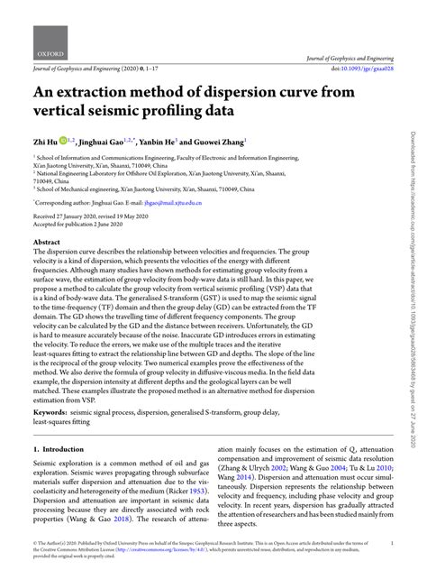 Pdf An Extraction Method Of Dispersion Curve From Vertical Seismic Profiling Data