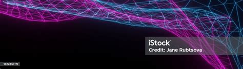 부분적으로 흐린 배경 검은 배경에 다각형 그리드 네온 핑크 블루 색상 복사 공간 기치 3d 렌더 0명에 대한 스톡 사진 및 기타