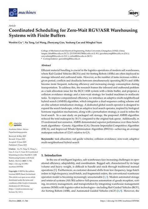 Pdf Coordinated Scheduling For Zero Wait Rgvasr Warehousing Systems With Finite Buffers