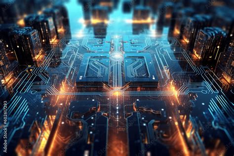 미래 지향적 혁신적인 디지털 기술 회로 기판 인공지능 생성 Stock Illustration Adobe Stock