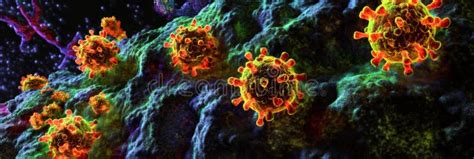 Detailed 3d Visualization Showcasing The Complex Structure Of A Virus With Glowing Molecular