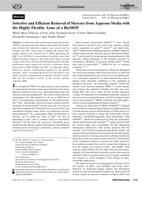 Pdf Selective And Efficient Removal Of Mercury From Aqueous Media With The Highly Flexible