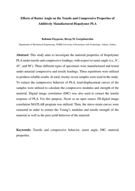Pdf Effects Of Raster Angle On The Tensile And Compressive Properties
