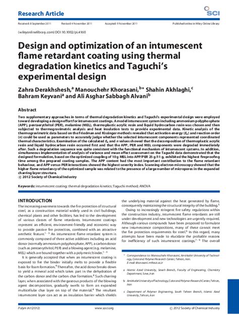 Pdf Design And Optimization Of An Intumescent Flame Retardant Coating