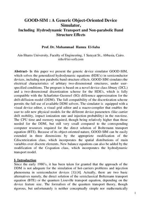 Pdf Good Sim A Generic Object Oriented Device Simulator Based On The Hydrodynamic Model And