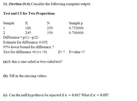 Solved 11 Section 106 Consider The Following Computer Output