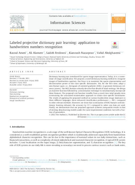 Labeled Projective Dictionary Pair Learning Application To Handwritten Numbers Recognition